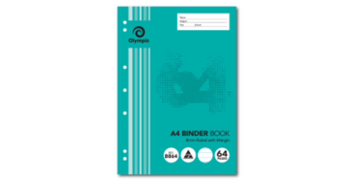 Lilydale Books | 64 PAGE A4 BINDER BOOK 8MM RULED WITH MARGIN