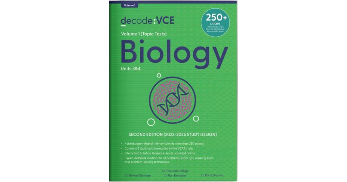 Lilydale Books | DECODE VCE BIOLOGY UNITS 3&4 2022 - 2026: VOLUME 1…