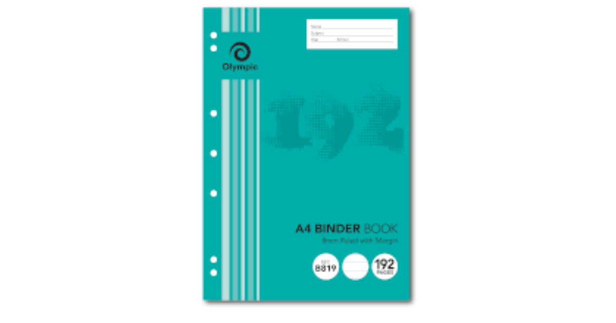 Lilydale Books | 192 PAGE A4 BINDER BOOK 8MM RULED WITH MARGIN