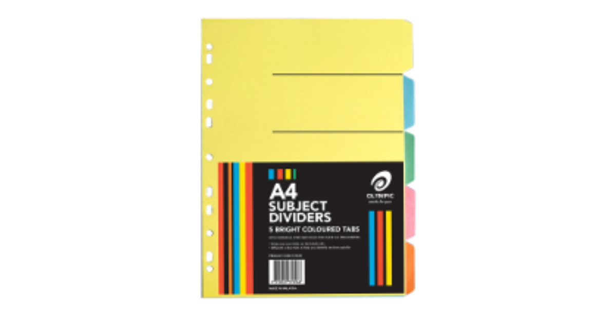 Lilydale Books | INDICE DIVIDERS A4 5 TAB COLOUR