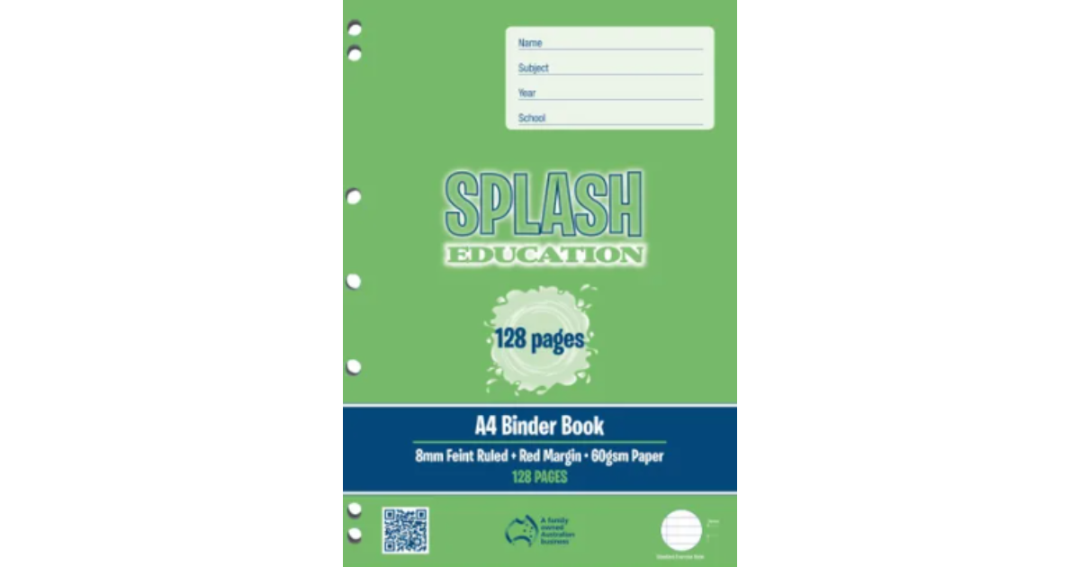 Lilydale Books | 128 PAGE A4 BINDER BOOK 8MM RULED WITH MARGIN