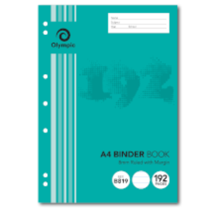 Lilydale Books | 192 PAGE A4 BINDER BOOK 8MM RULED WITH MARGIN
