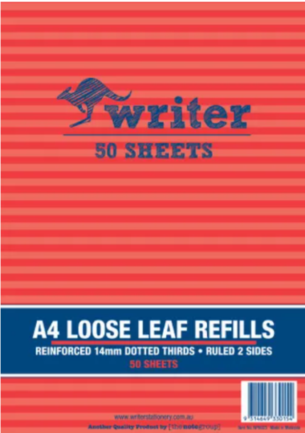 Lilydale Books | 50 REFILLS LINED PAPER A4 14MM DOTTED THIRDS