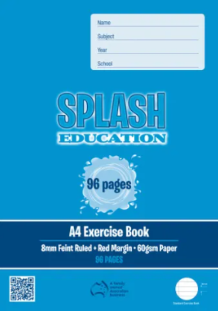 Lilydale Books | 96 PAGE A4 EXERCISE BOOK 8MM RULED WITH MARGIN