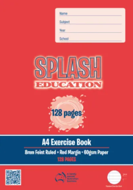 Lilydale Books | 128 PAGE A4 EXERCISE BOOK 8MM RULED WITH MARGIN