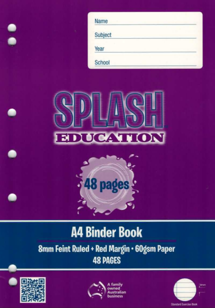 Lilydale Books | 48 PAGE A4 BINDER BOOK 8MM RULED WITH MARGIN