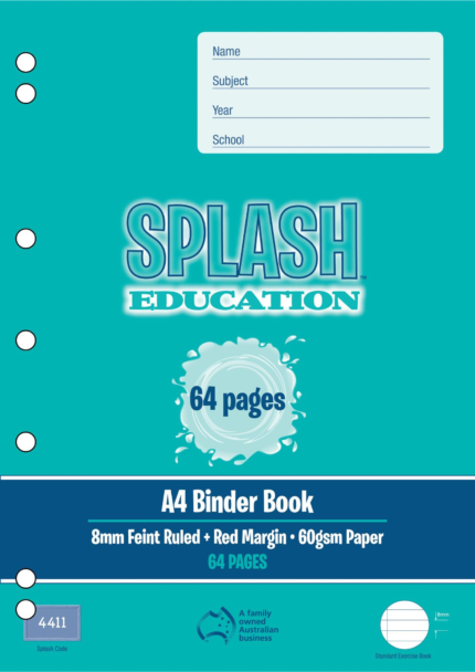 Lilydale Books | 64 PAGE A4 BINDER BOOK 8MM RULED WITH MARGIN