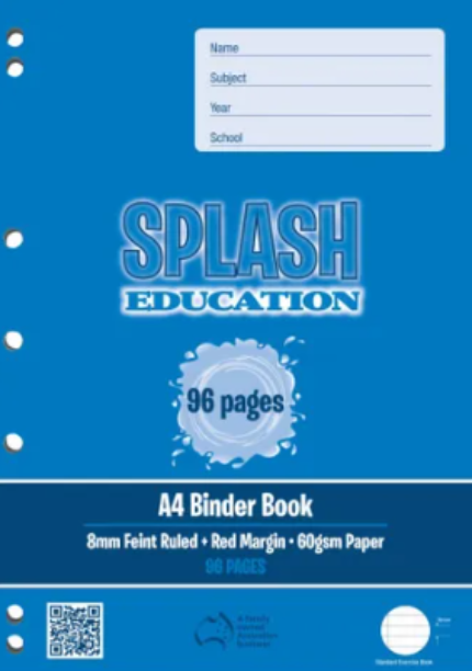 Lilydale Books | 96 PAGE A4 BINDER BOOK 8MM RULED WITH MARGIN